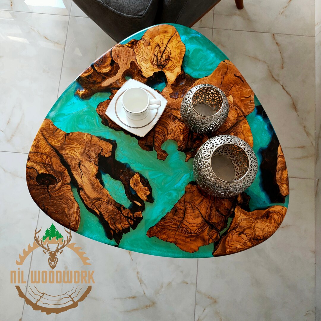 Resin Coffee Table Made of Olive Wood, Unique Coffee Table, Modern ...