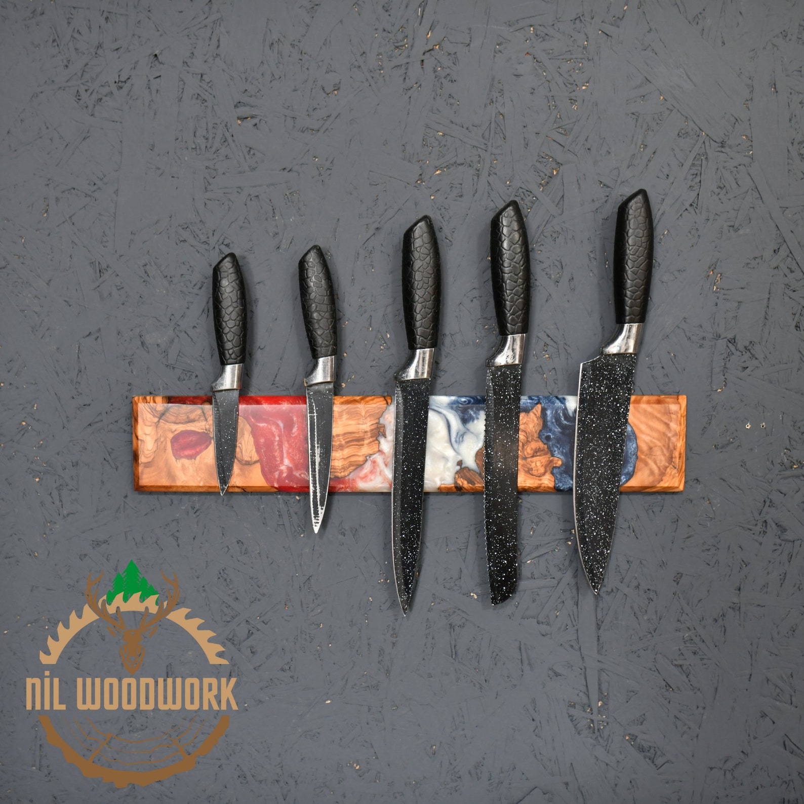 Magnetic Knife Rack Resin and Olive Wooden Knife Holder - Etsy