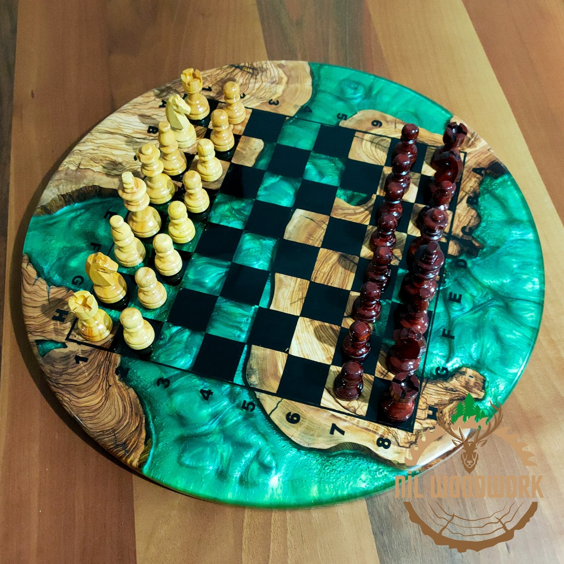 Made to Order Olive Wood and Epoxy Chess Board Round Resin - Etsy
