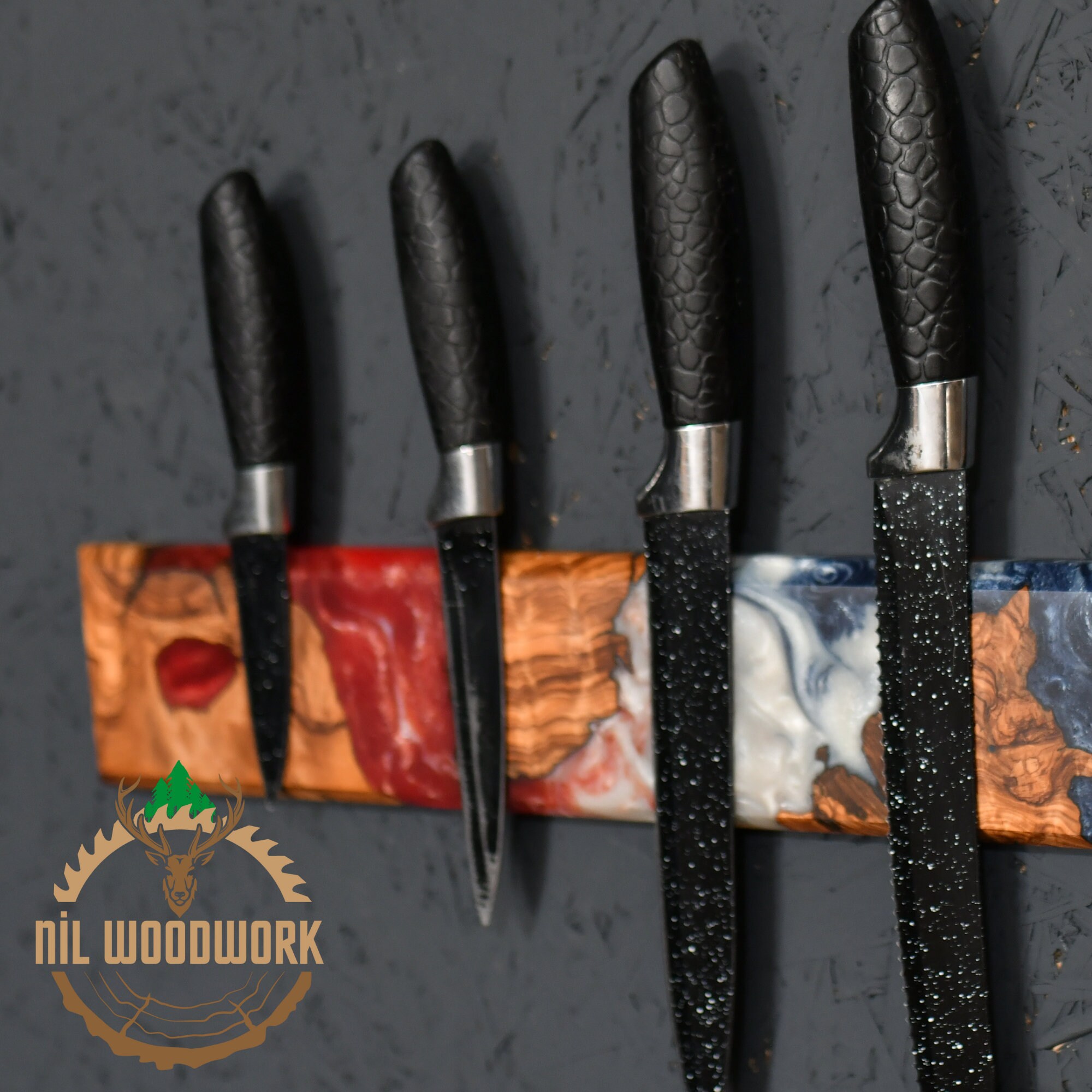 Magnetic Knife Rack Resin and Olive Wooden Knife Holder - Etsy