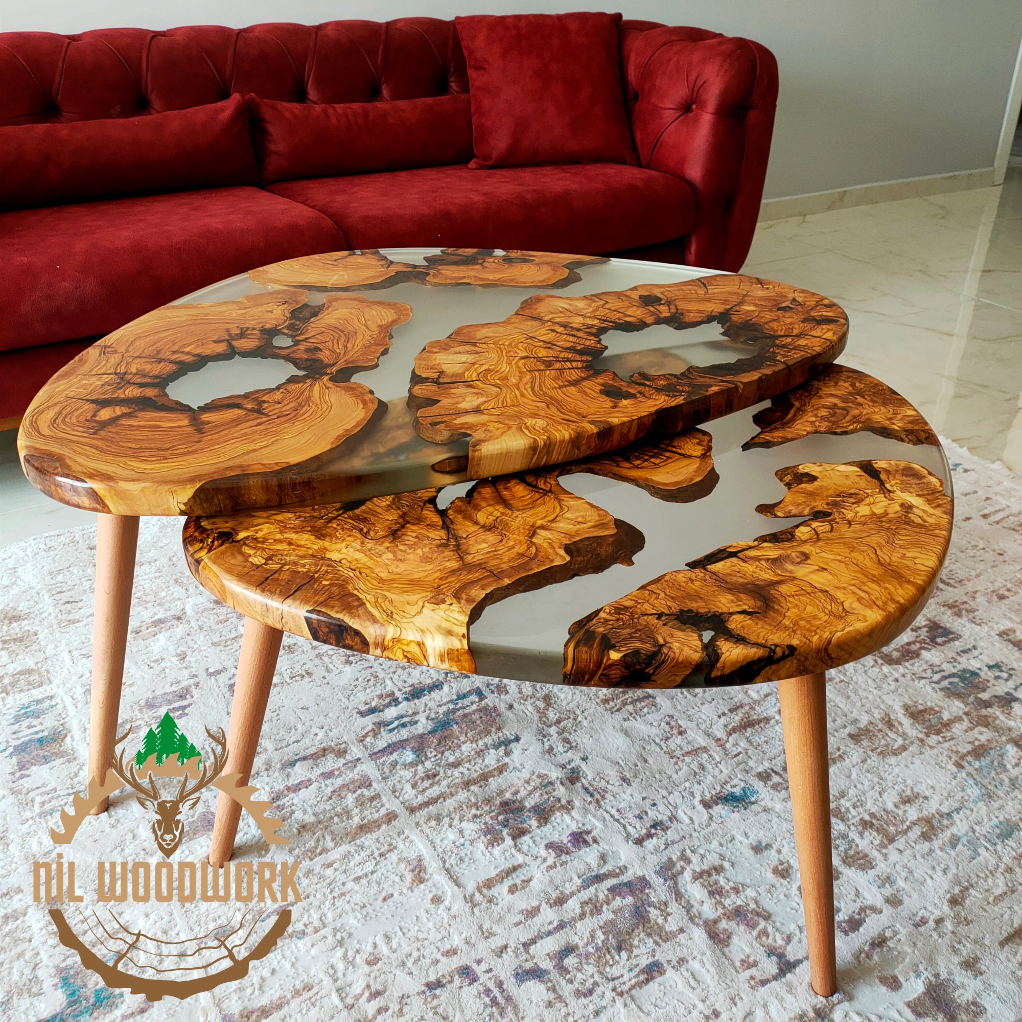 Personalized Resin Coffee Table Made of Olive Wood, Modern Epoxy Coffee ...