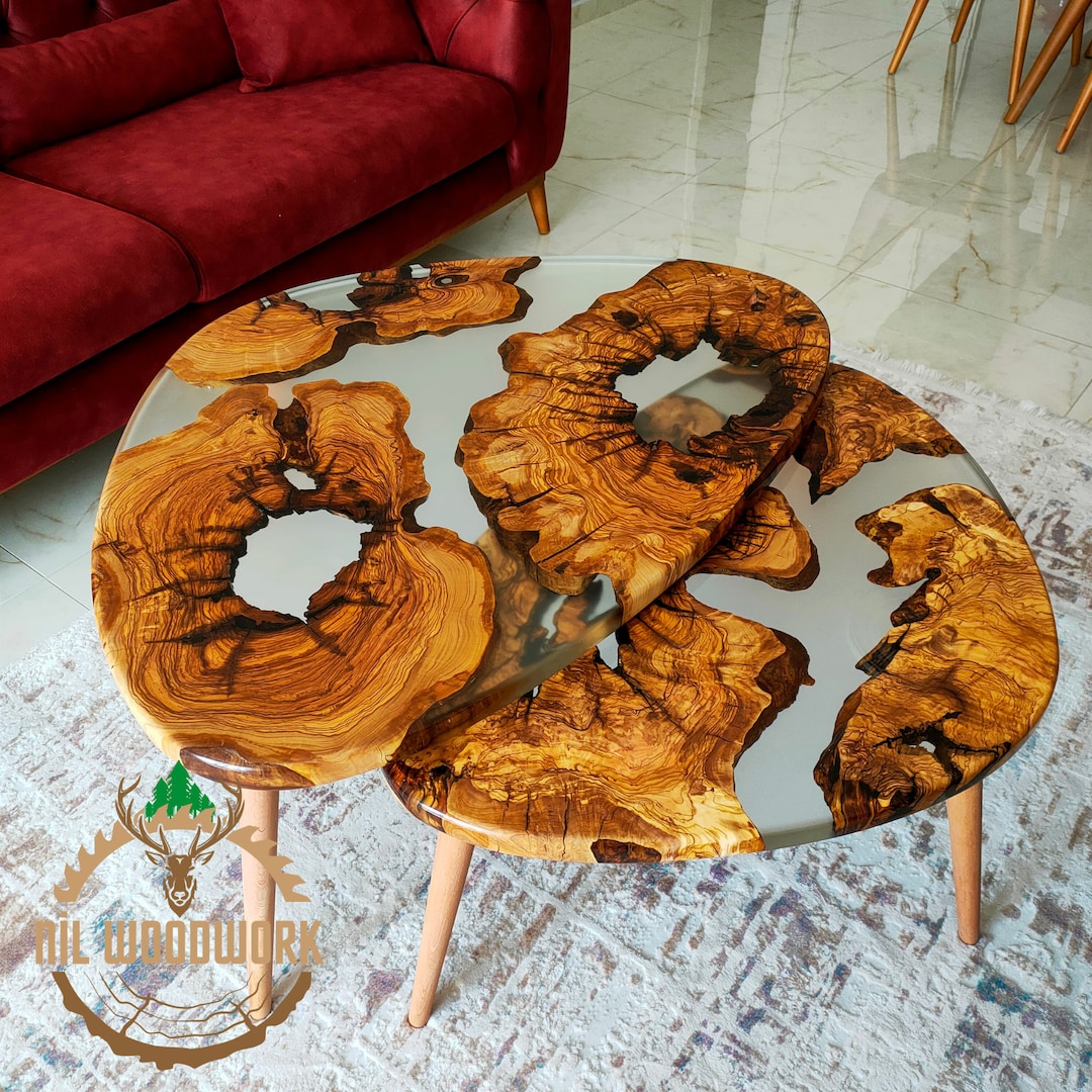 Personalized Resin Coffee Table Made of Olive Wood, Modern Epoxy Coffee ...
