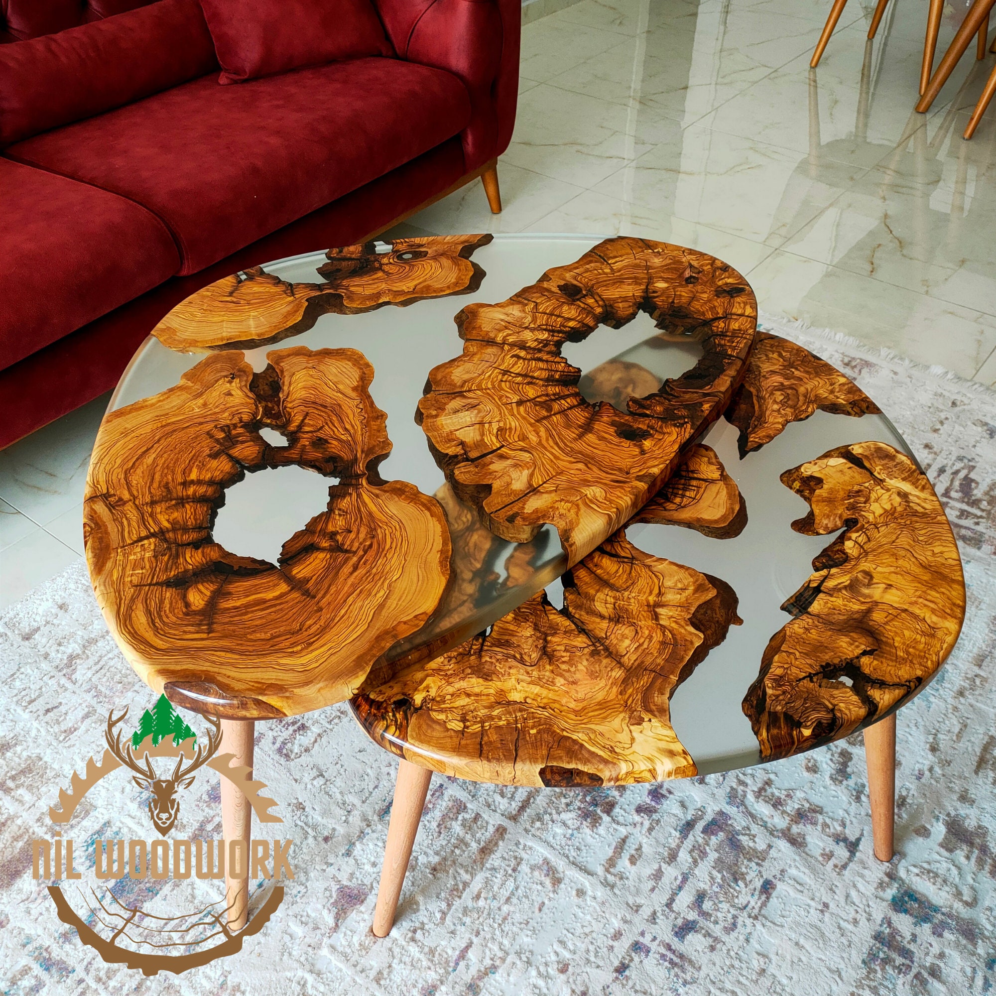Personalized Resin Coffee Table Made of Olive Wood, Modern Epoxy Coffee ...