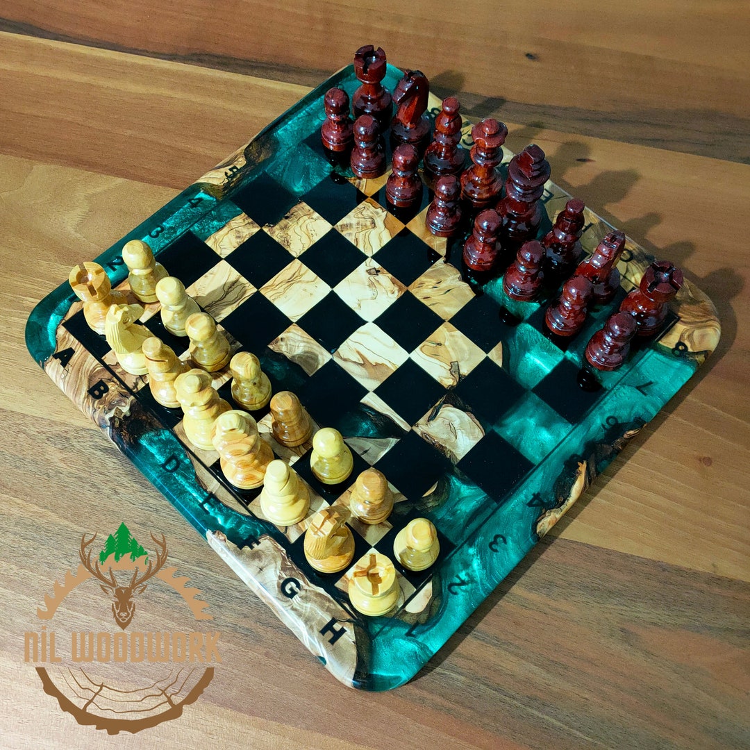 Made to Order Resin Chess Board Made of Olive Wood, Unique Handmade ...