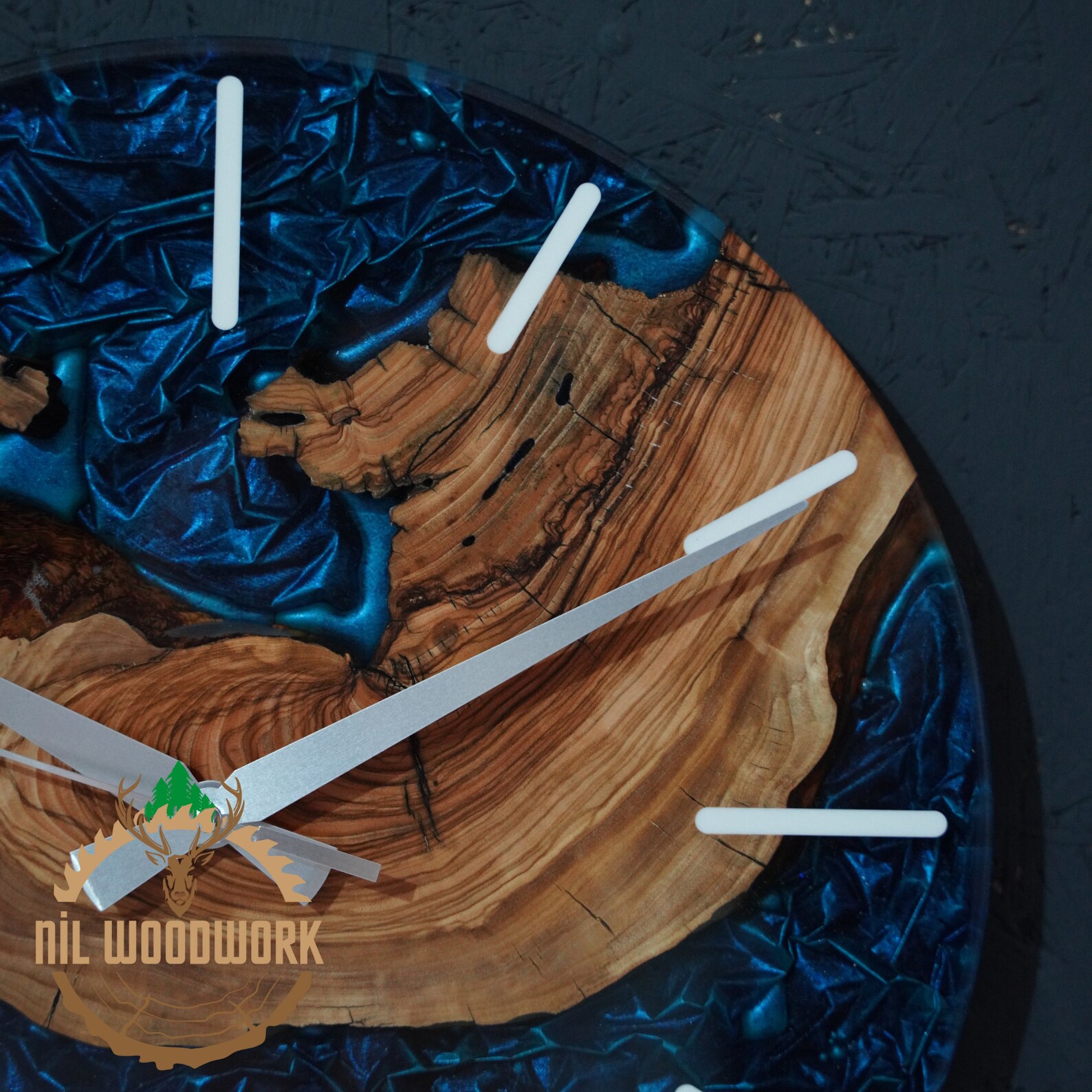 Olive Wood Epoxy Clock 14 Wood Wall Clock Personalized Gift Wall Decor ...