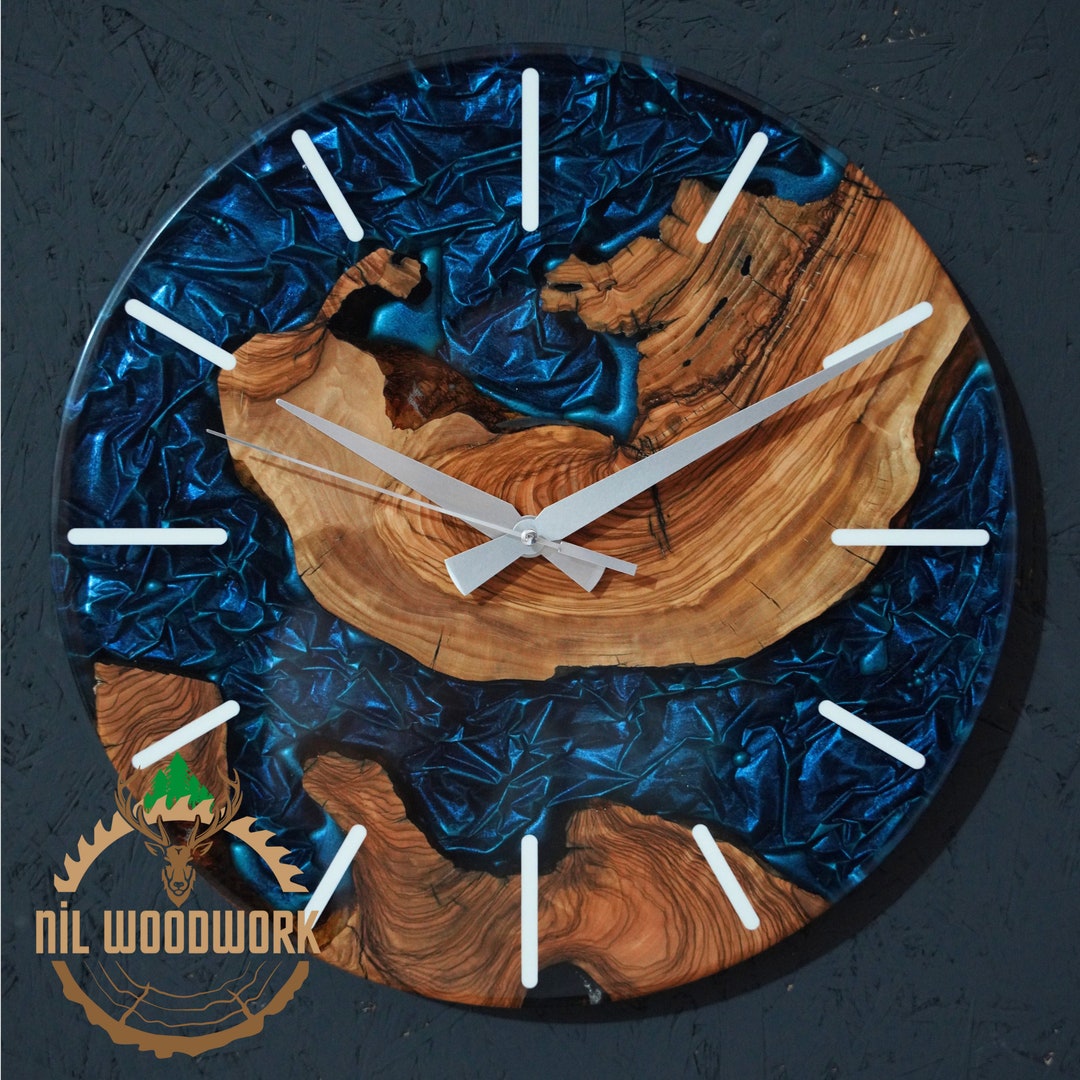 Olive Wood Epoxy Clock 14 Wood Wall Clock - Etsy