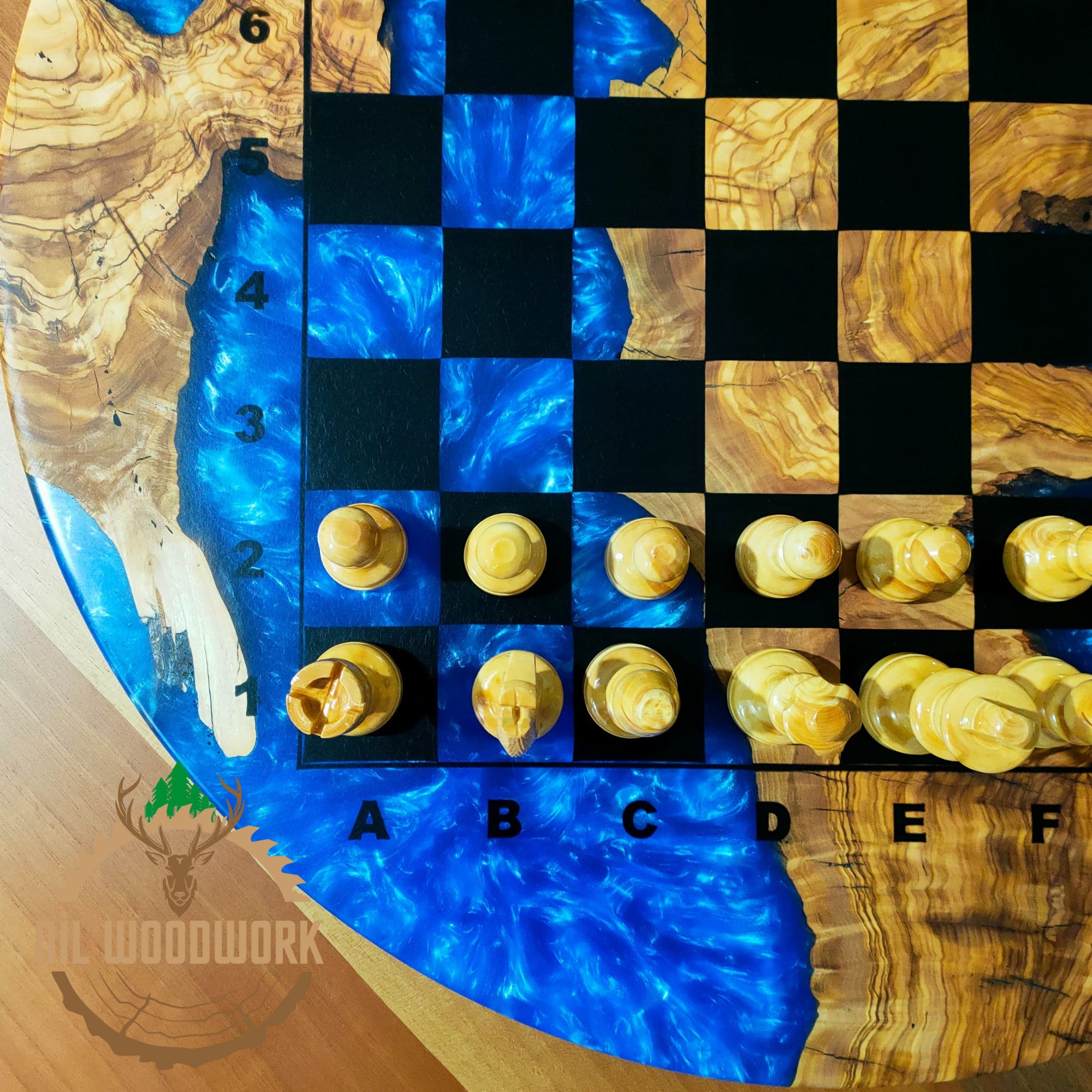Olive Wood and Epoxy Chess Board, 20'' Round Resin Chess Set, Handmade ...