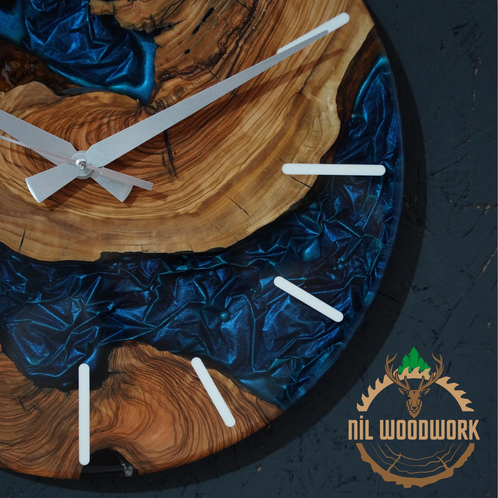 Olive Wood Epoxy Clock 14 Wood Wall Clock Personalized Gift Wall Decor ...