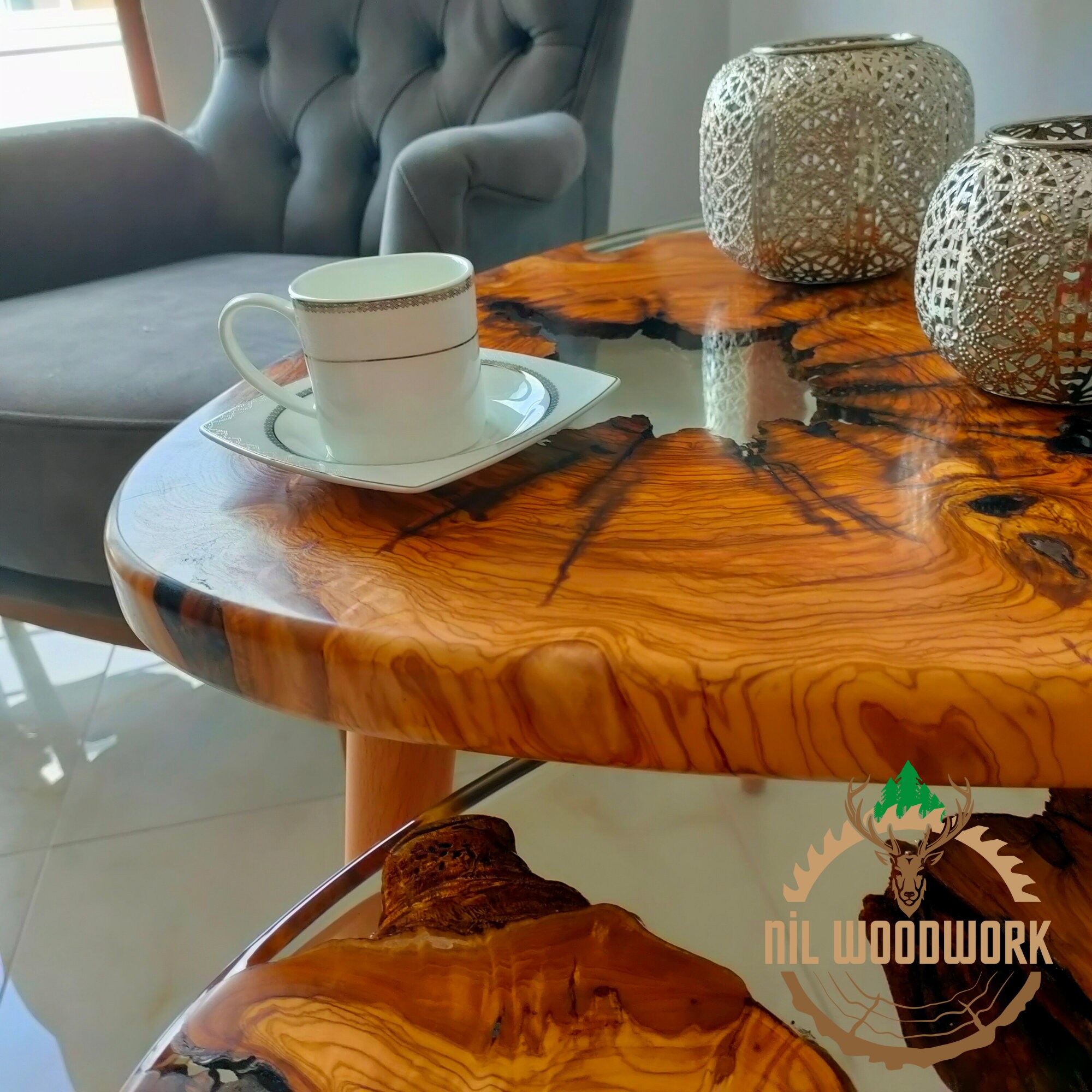 Resin Coffee Table Made of Olive Wood, Unique Coffee Table, Rustic ...
