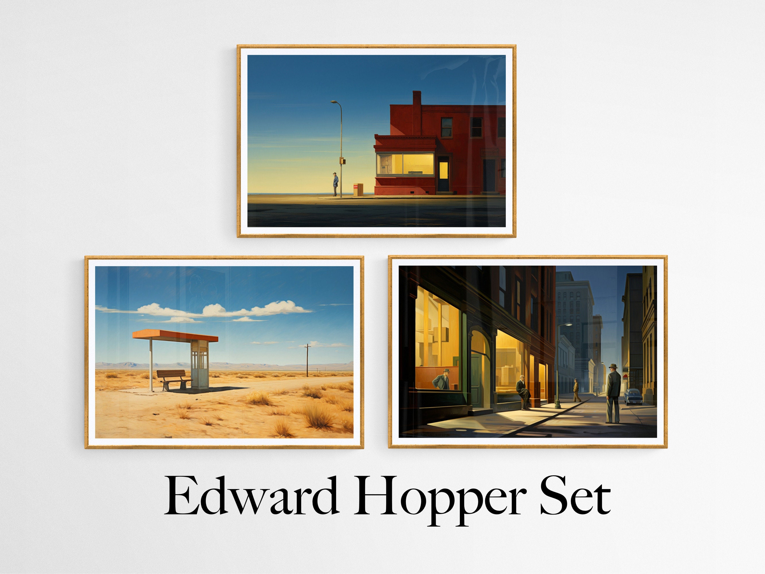 Edward Hopper Set of 3 Paintings, Edward Hopper Wall Art Decor, Famous ...