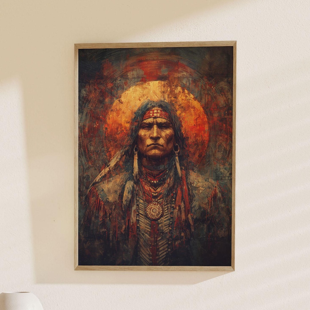 Native American Chief Portrait Art Print - Powerful Indigenous Warrior ...