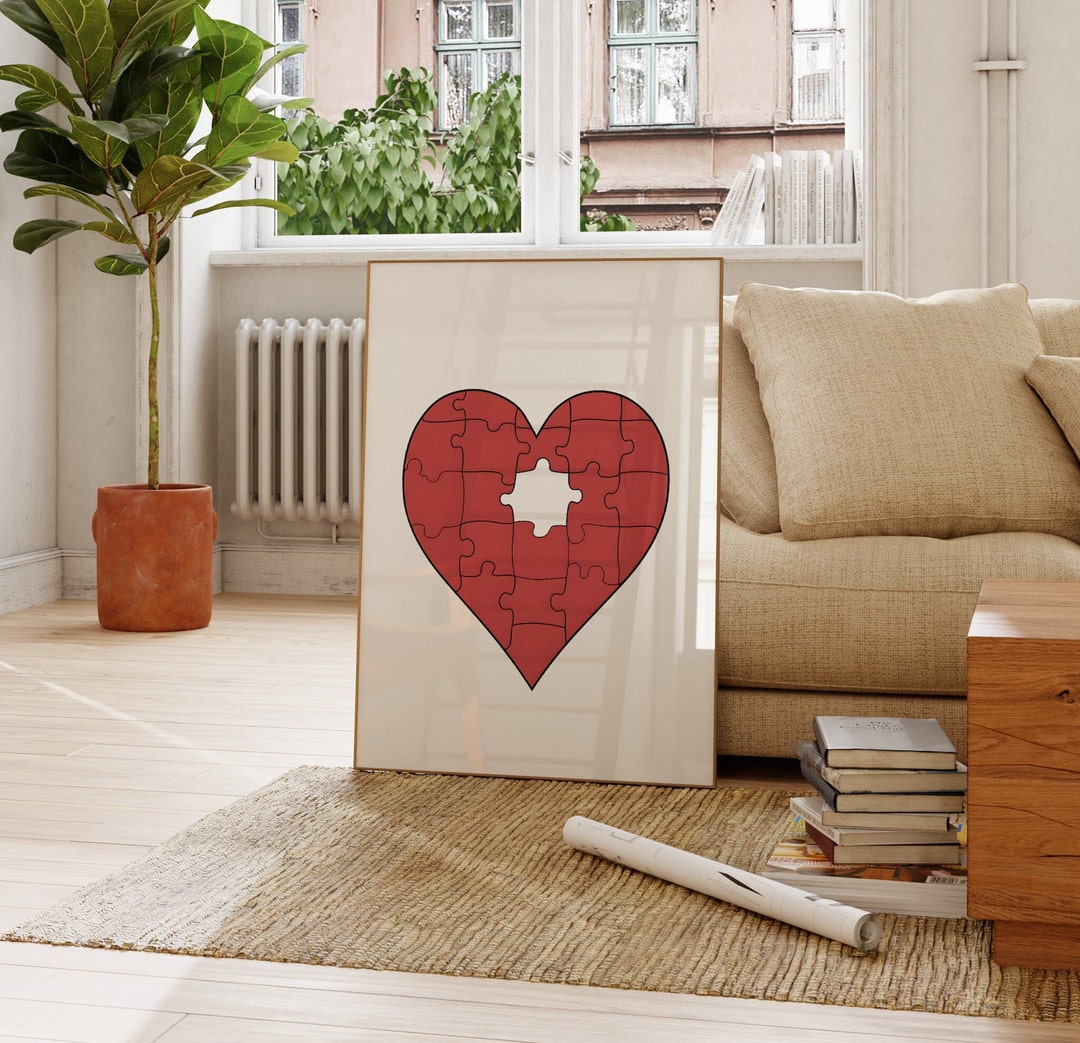 Elegant Love Heart Art: Modern Red Heart Print Minimalistic Fine Art ...