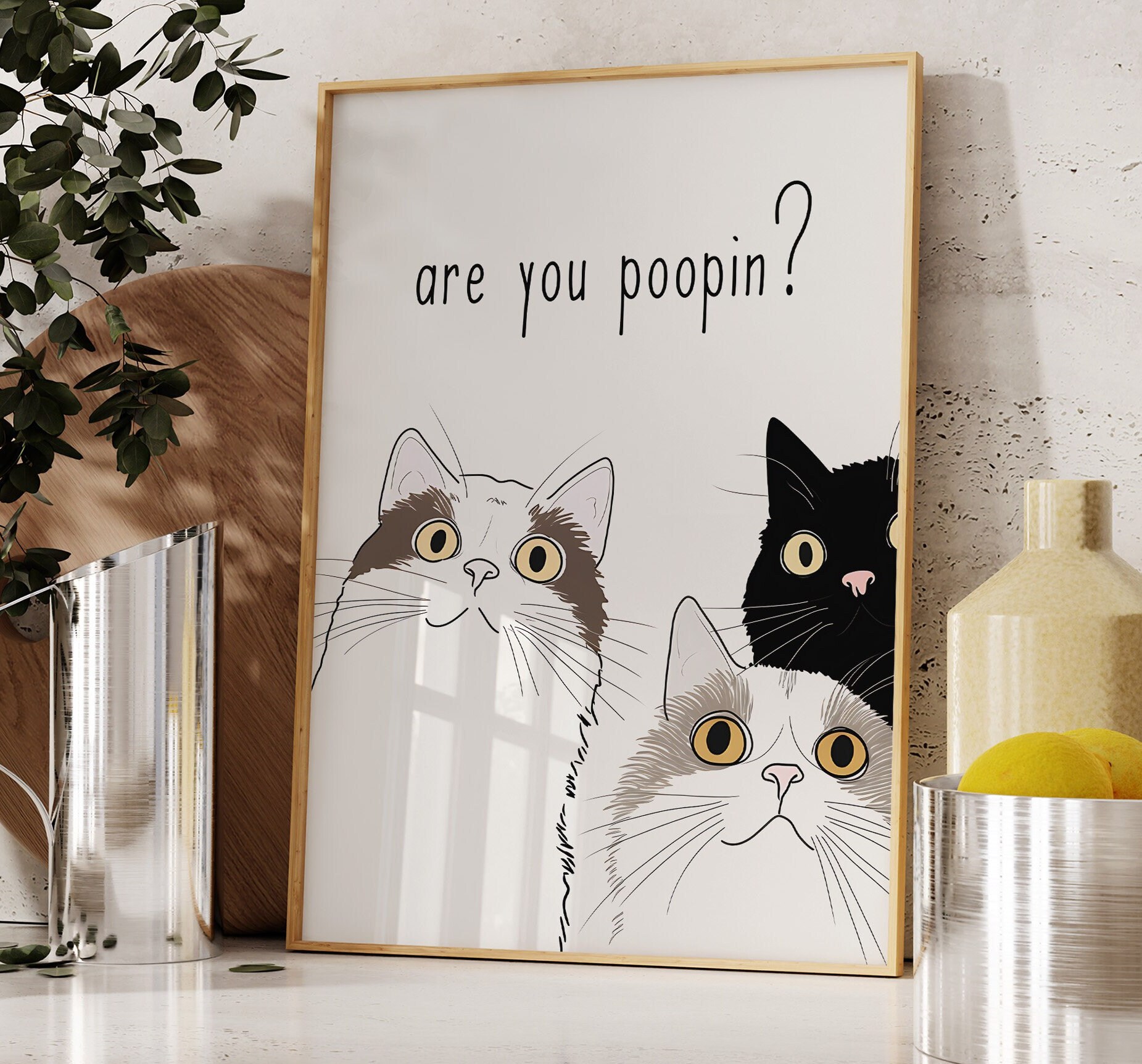 Cute Cats Print, Digital Download, Housewarming Gift: Funny Bathroom ...