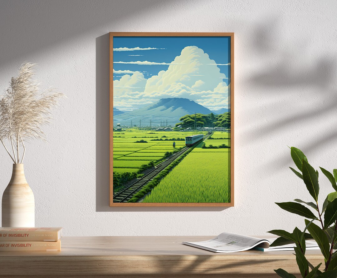 Japanese Rice Field Poster Train Through Japanese Landscape Kawase ...