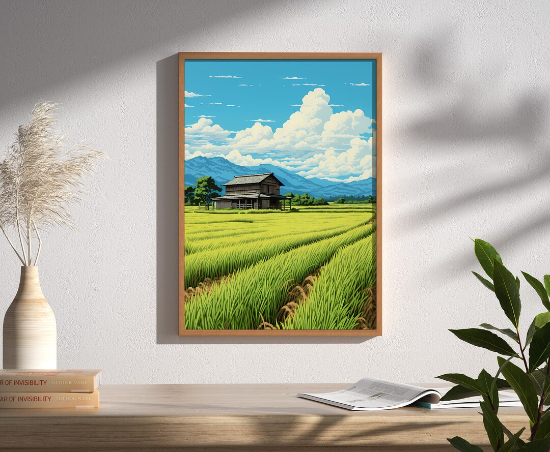 Japanese Rice Field Poster - House in Ricefield Landscape - Kawase ...