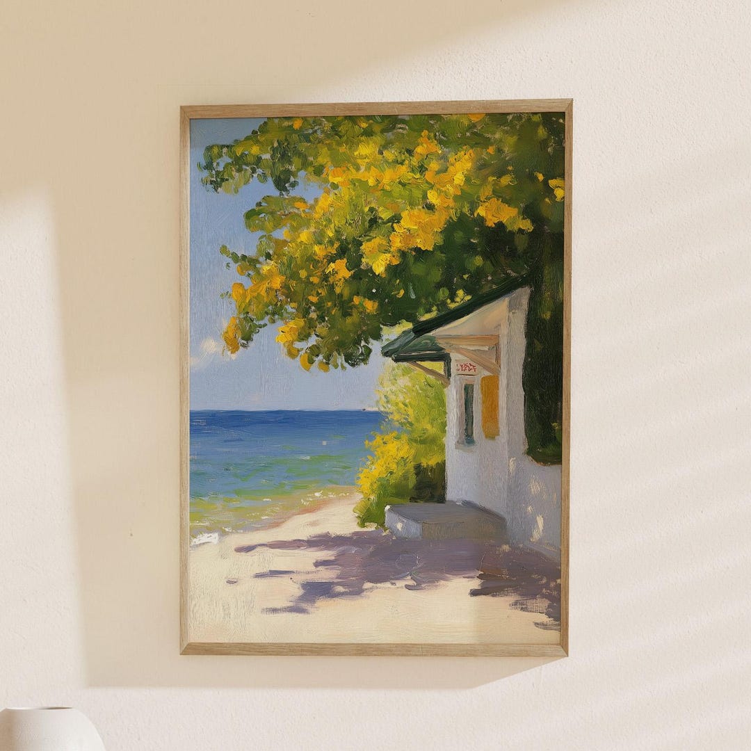 Coastal Cottage Art, Beachside Tranquility: Seaside Painting, Ocean ...