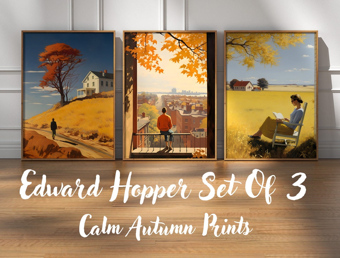 Edward Hopper Set of 3 Paintings, Edward Hopper Wall Art, Autumn Decor ...