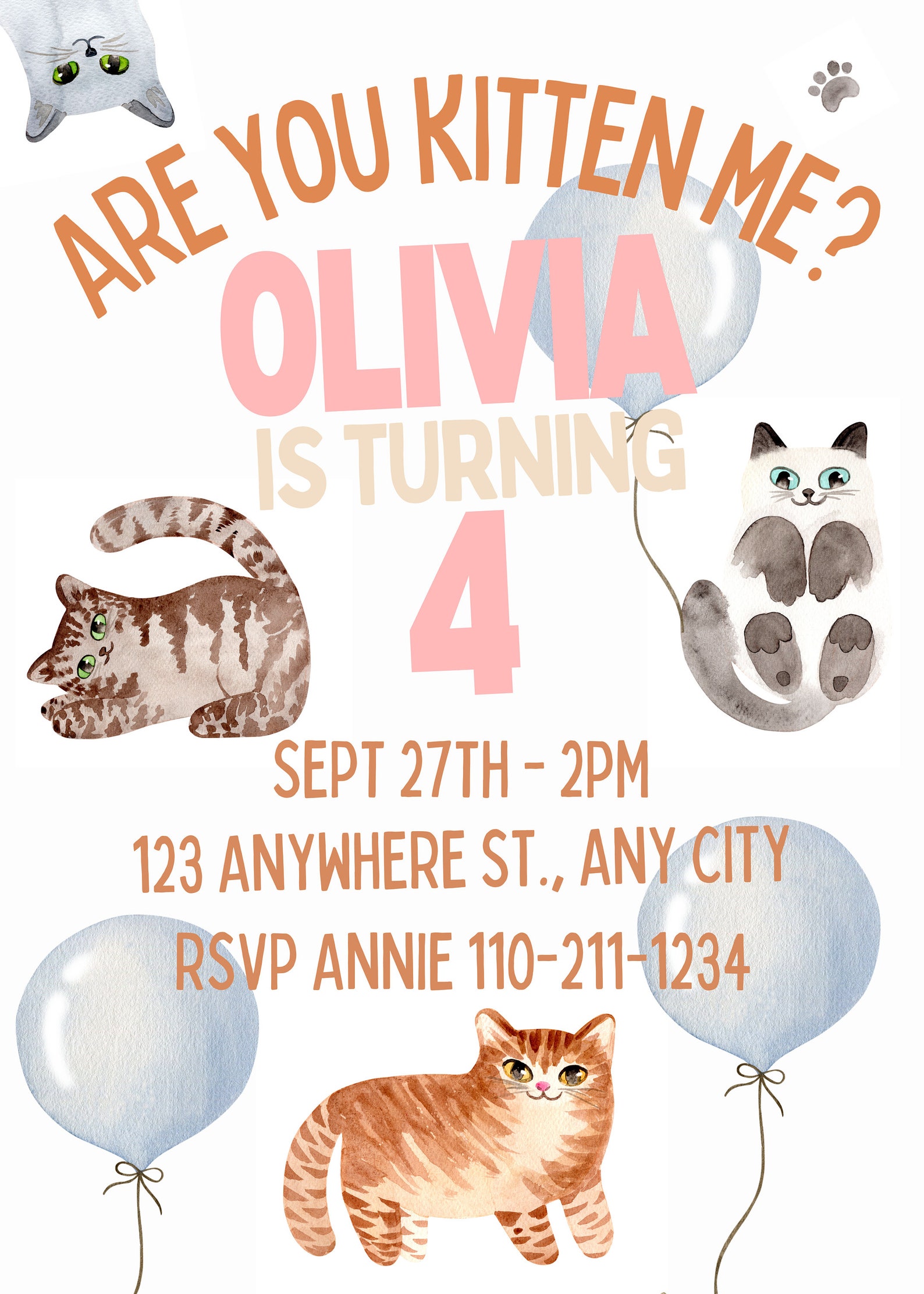 Personalized Cats Birthday Invitation, Cats Party Invite, Cats Party ...
