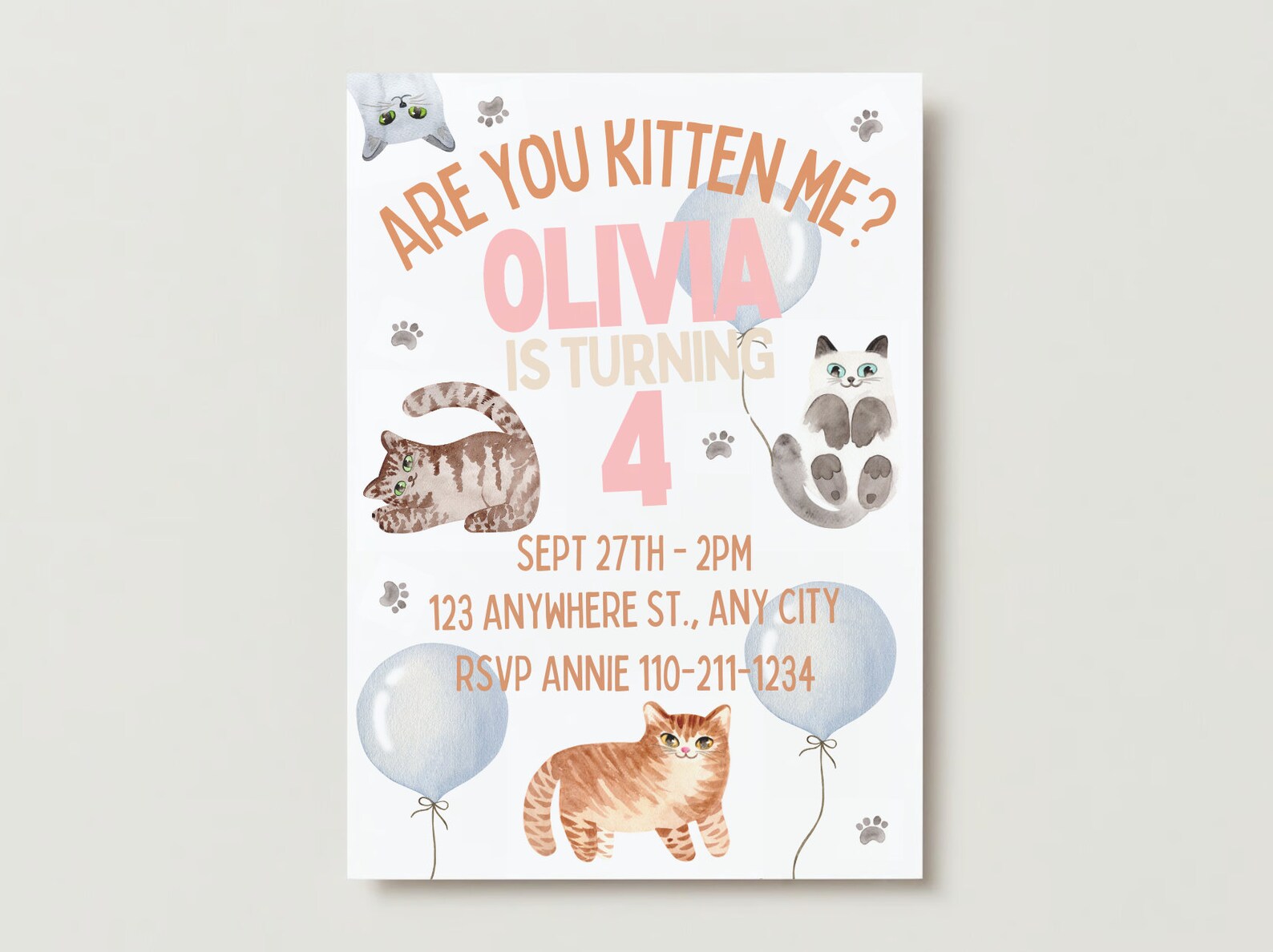 Personalized Cats Birthday Invitation, Cats Party Invite, Cats Party ...