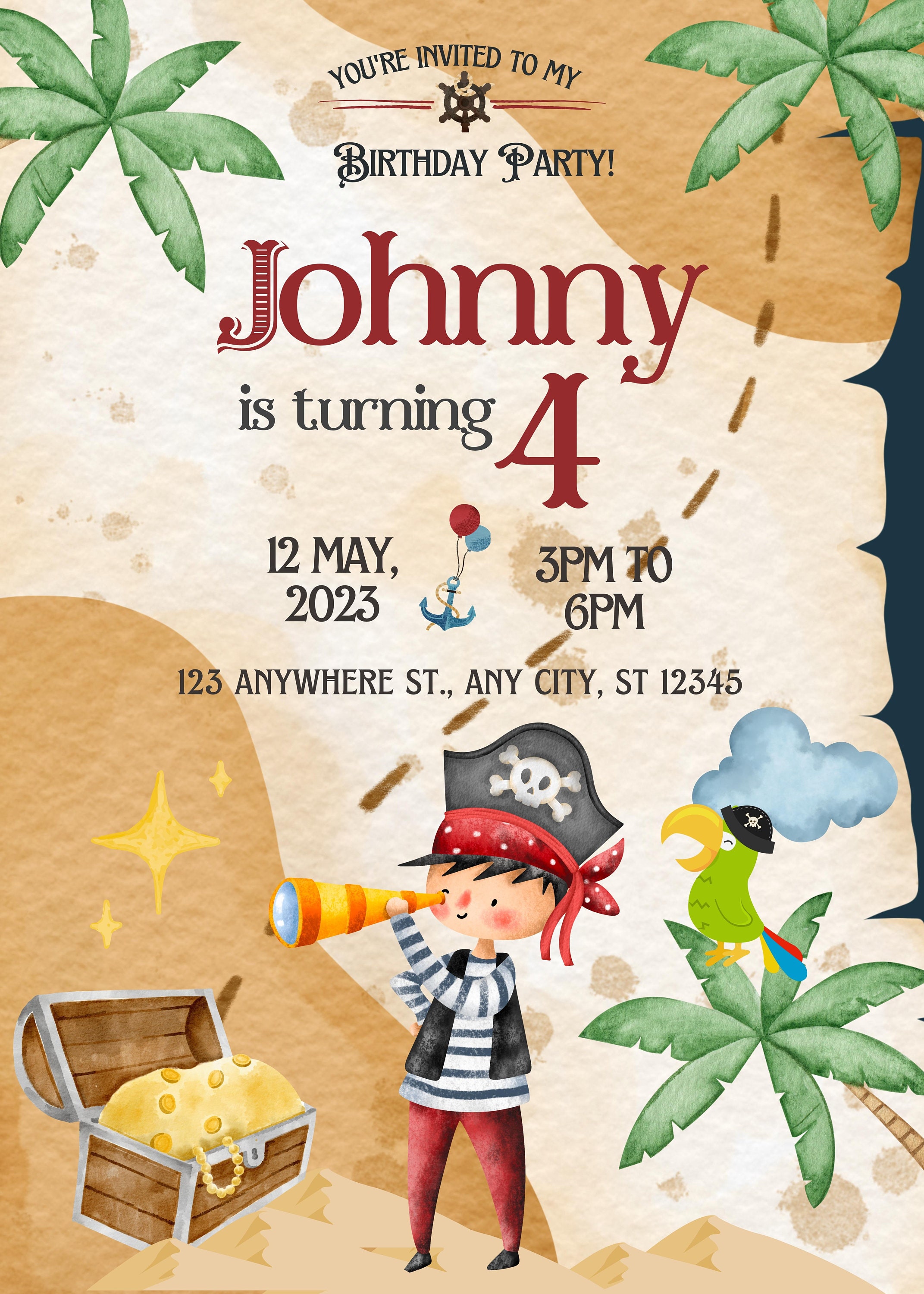 Personalized Pirate Birthday Invitation, Pirate Party Invite, Pirate ...