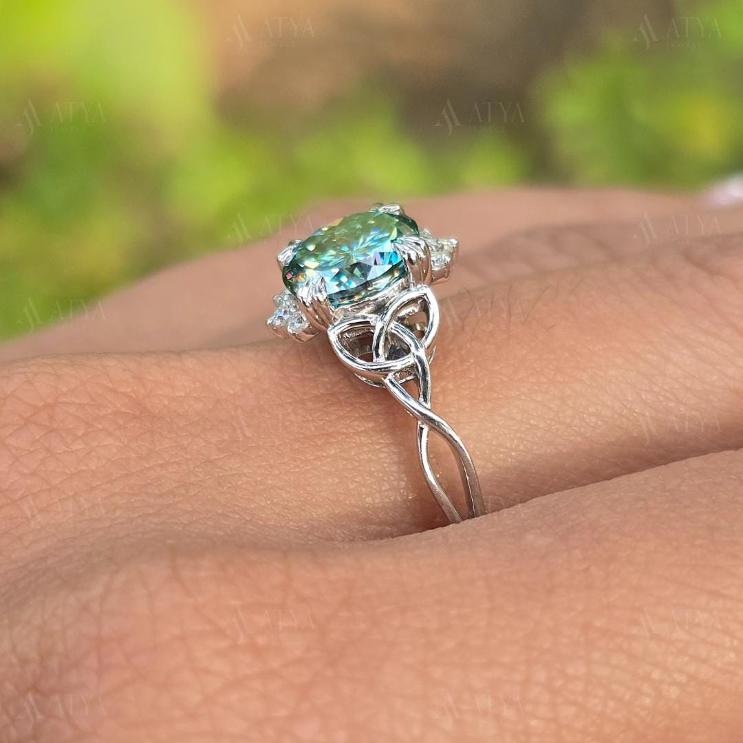 Unique 2.0 CT Cyne Blue Portuguse Cut Moissanite Engagement Ring ...