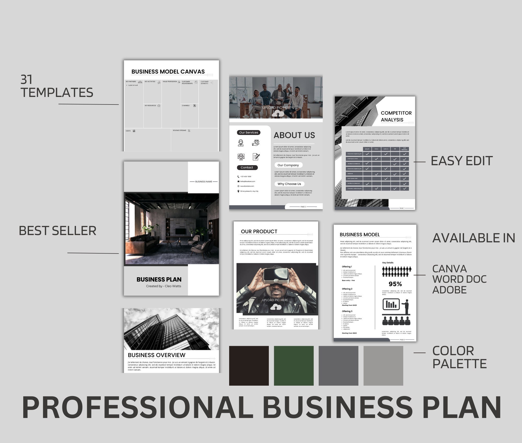Business Plan I Pitch Deck Template Word, Canva & Adobe Indesign ...