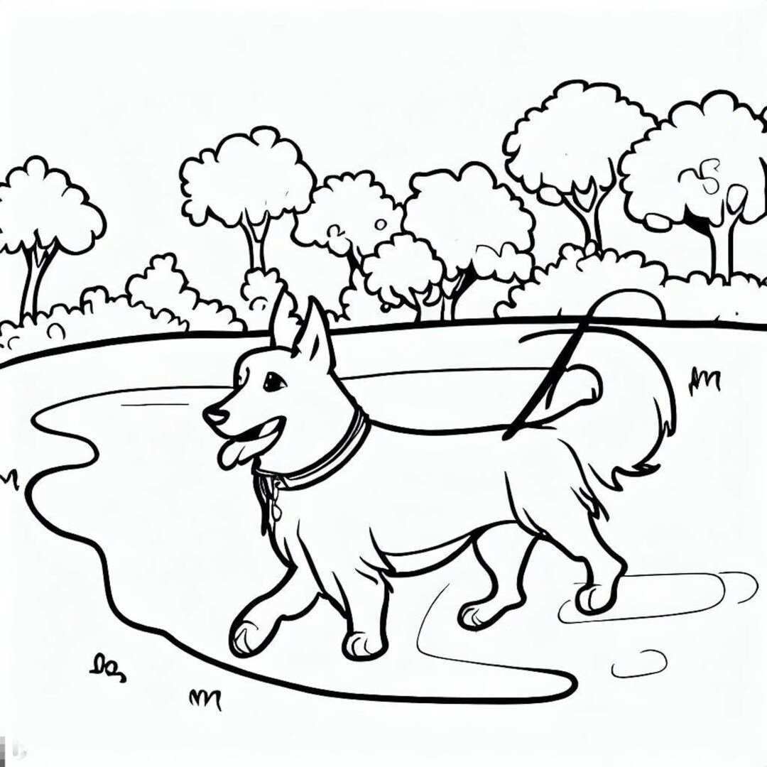 Dogs Walk at Park in Coloring Page, Adults + Kids- Instant Download ...