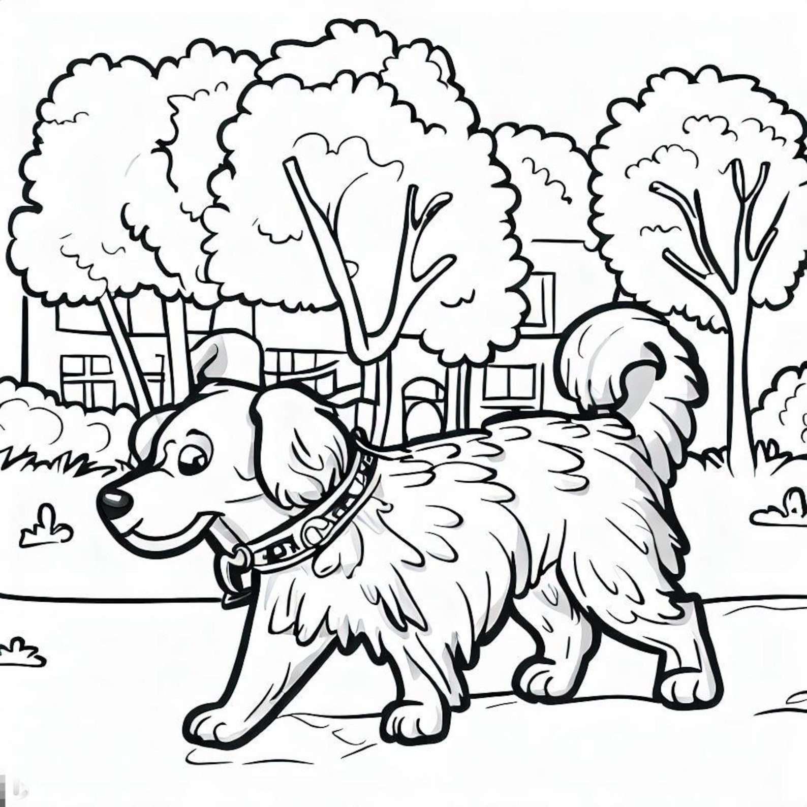 Dogs Walk at Park in Coloring Page, Adults + Kids- Instant Download ...