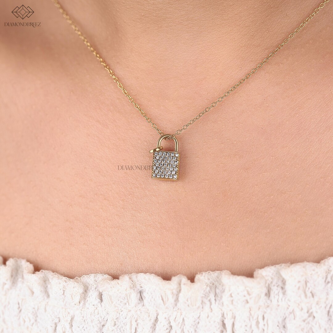 Handmade 14k Gold Pave Diamond Lock Necklace - Etsy