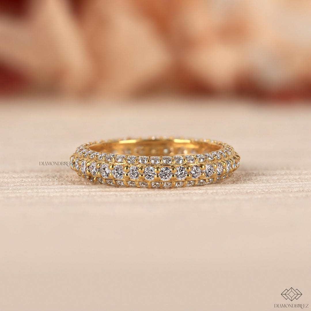 3 Row Micro Pave Diamond Full Eternity Band Triple Sided Pave ...