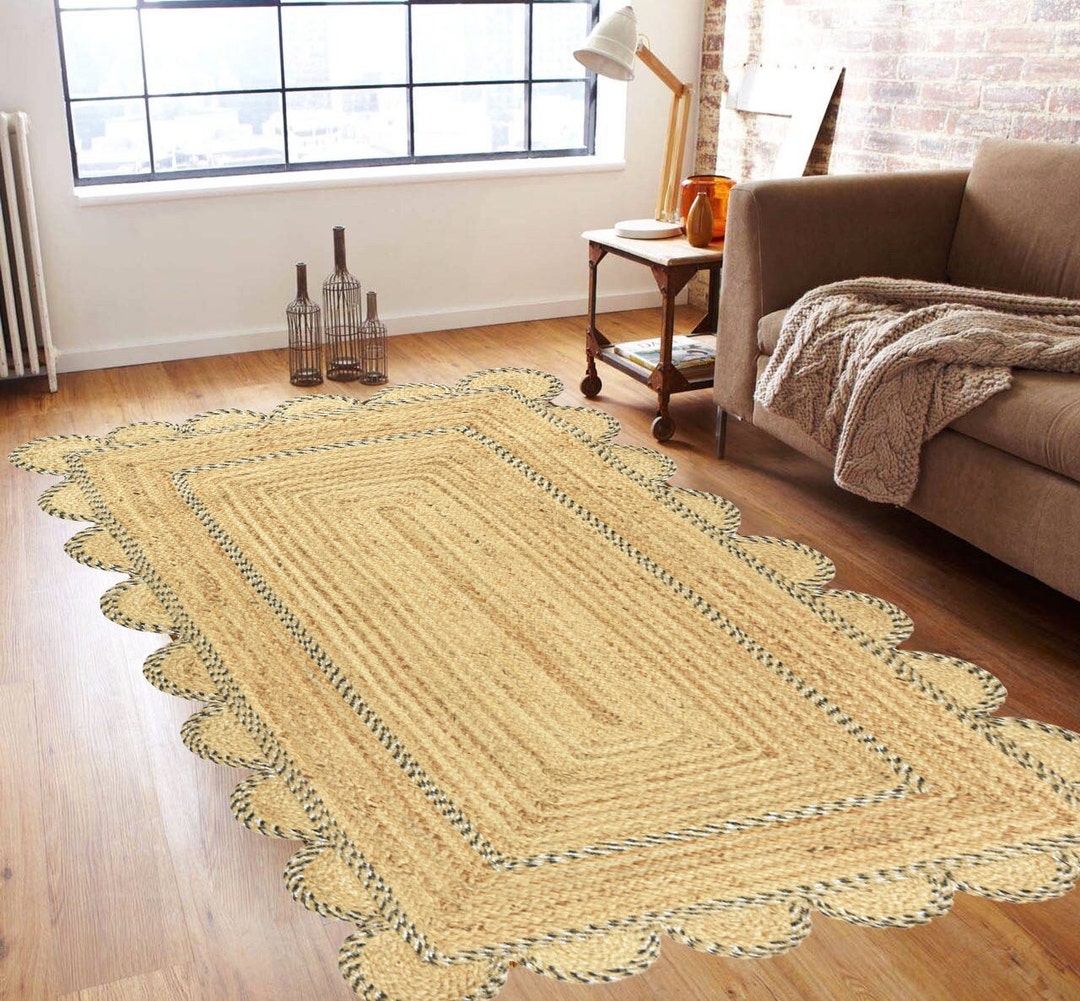 Natural Scallop Jute Rug, Scallop Pattern Rug Natural Jute Rug Hand ...