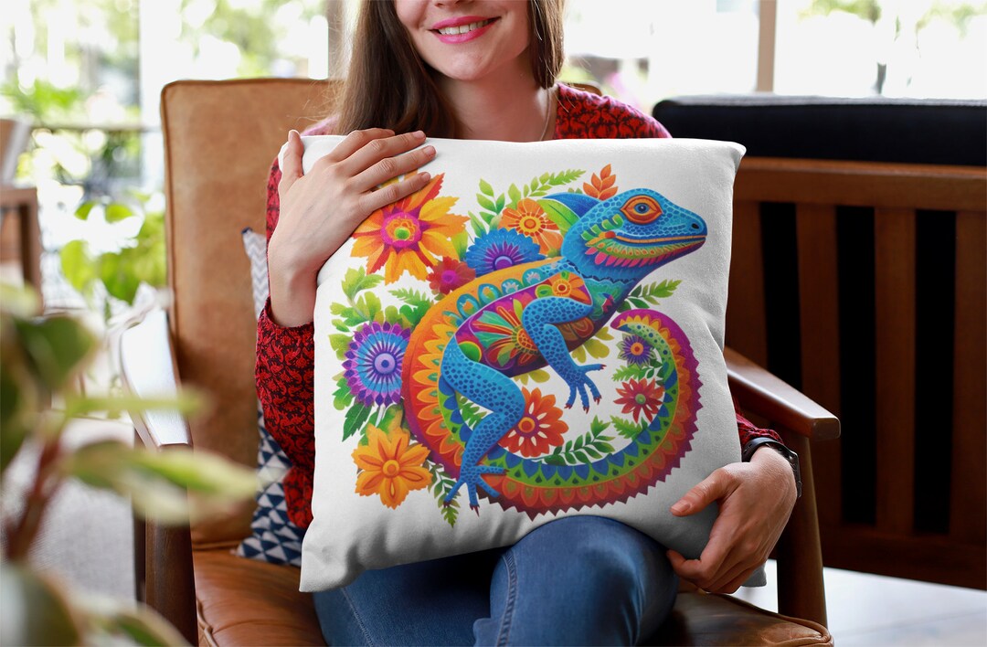 Mexican Folk Art Lizard Accent Pillow Art Home Decor Mexican Culture ...