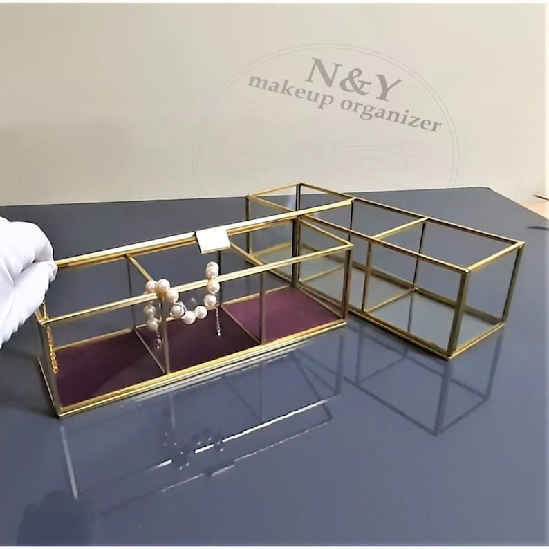 Brass Glass 2 Adet Kapaklı / Kapaksız Makyaj Organizer (28 Cm..) - Etsy