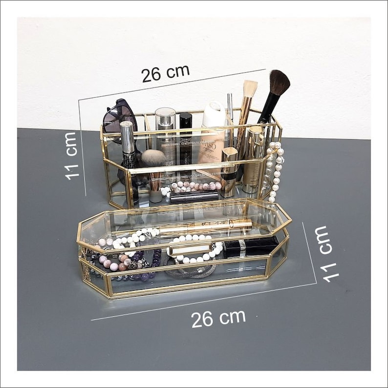 Brass Glass Octagon Double Makeup Organizer - Etsy