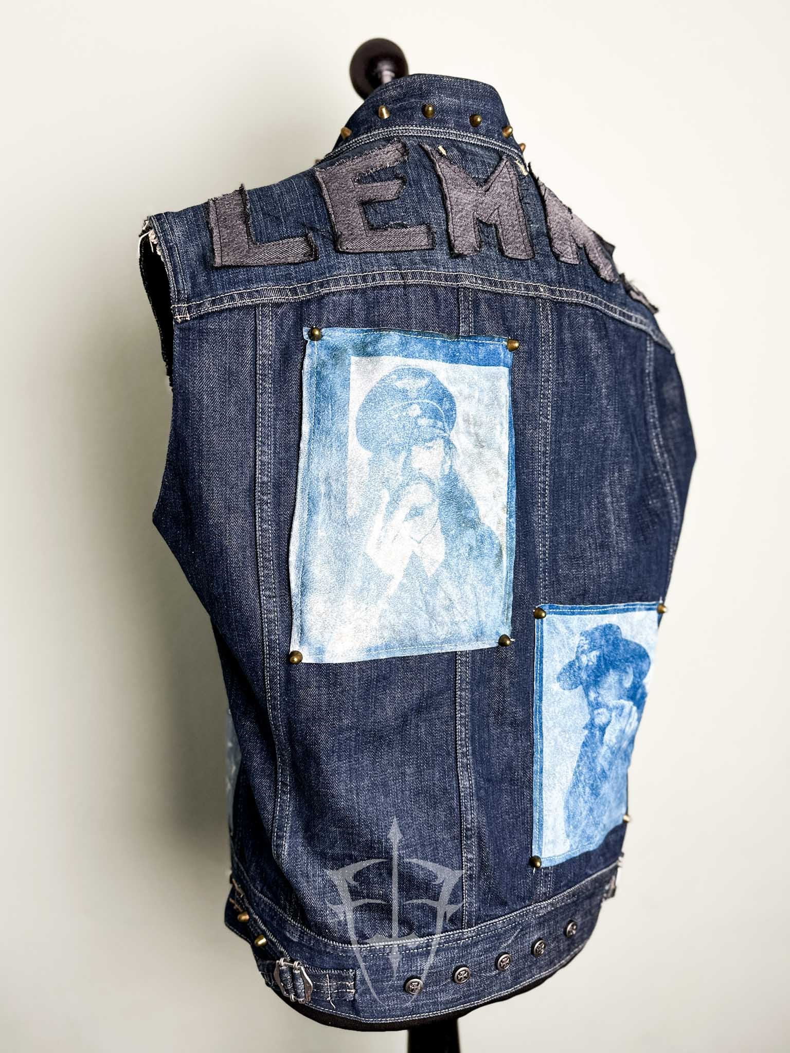 1of1 Custom Motorhead Denim Vest Cyanotype, Studded Rock, Metal, Heavy ...