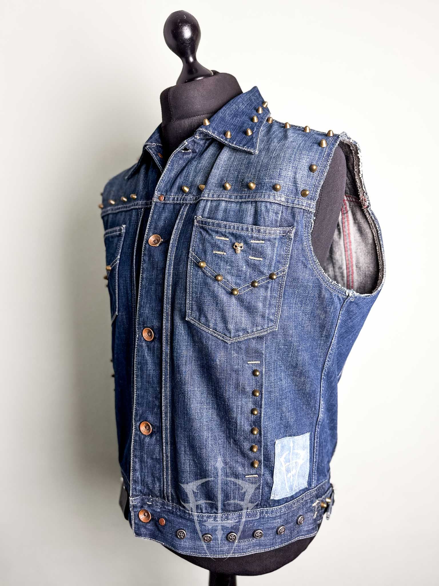 1of1 Custom Motorhead Denim Vest Cyanotype, Studded Rock, Metal, Heavy ...