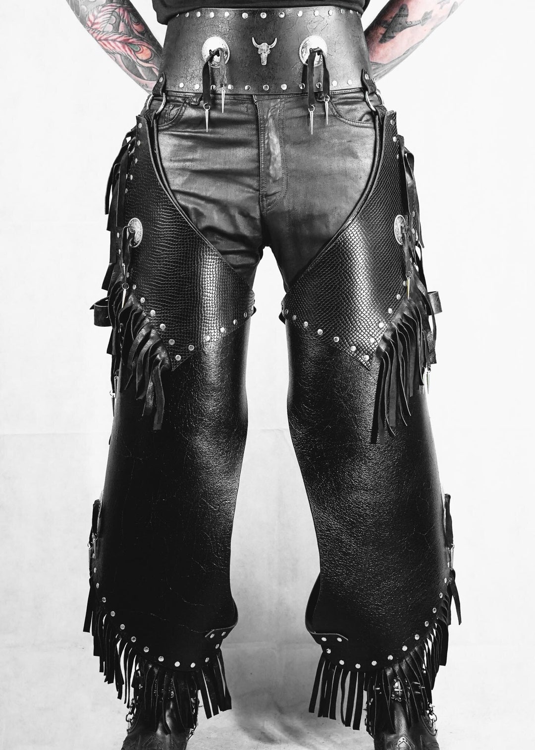 1of1 Handmade Tassel Shotgun Chaps in Recycled Leather Goth, Punk ...