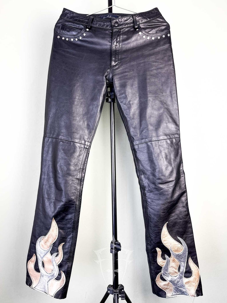 Hand-cut Flame Leather Trousers: Upcycled Punk Rock Pants (27" Waist ...