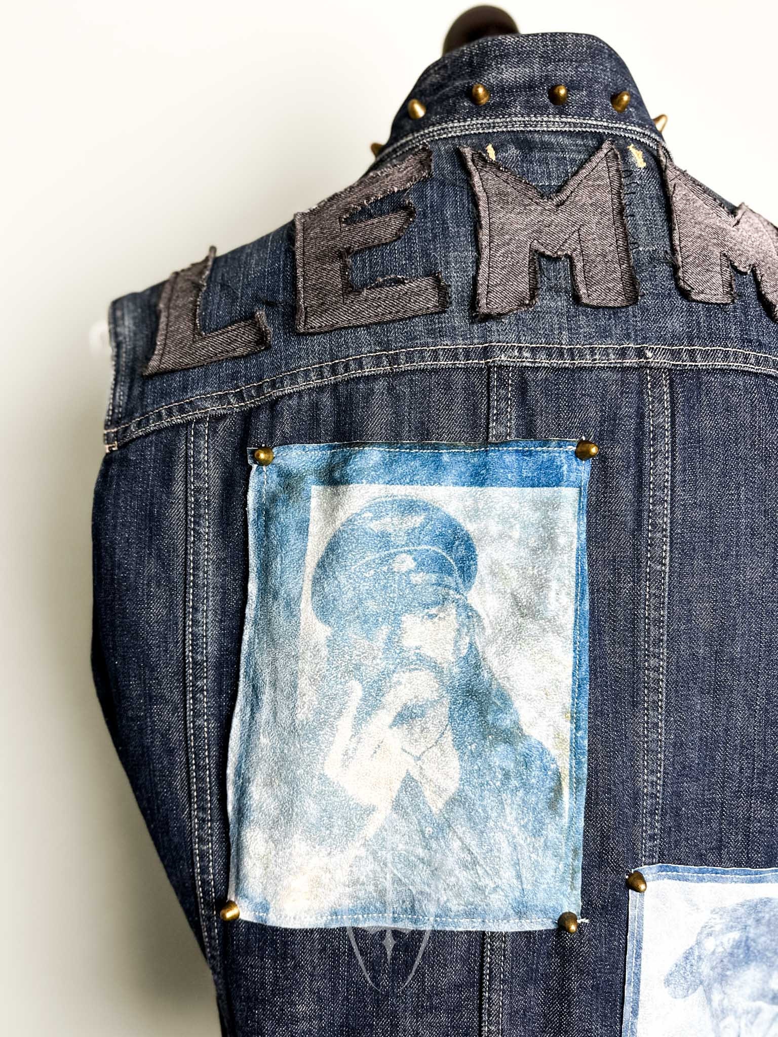 1of1 Custom Motorhead Denim Vest Cyanotype, Studded Rock, Metal, Heavy ...