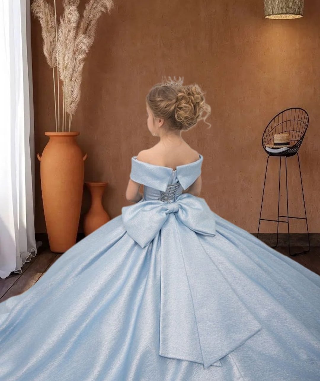 Flower Girl Blue Satin Dress Girl Princess Dress Girl - Etsy