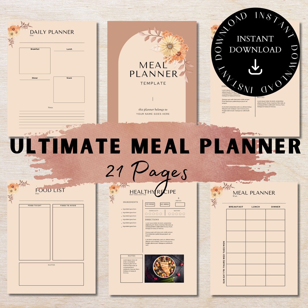Meal Planner Printable Bundle Template meal Tracker Food - Etsy