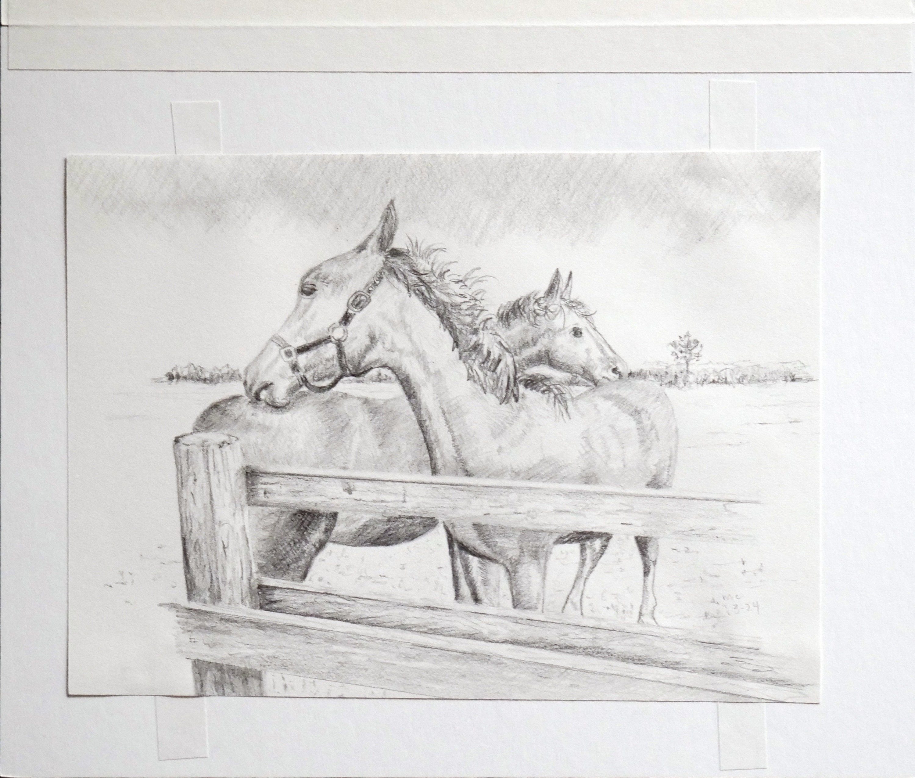 Two Horses Pencil Drawing - Etsy