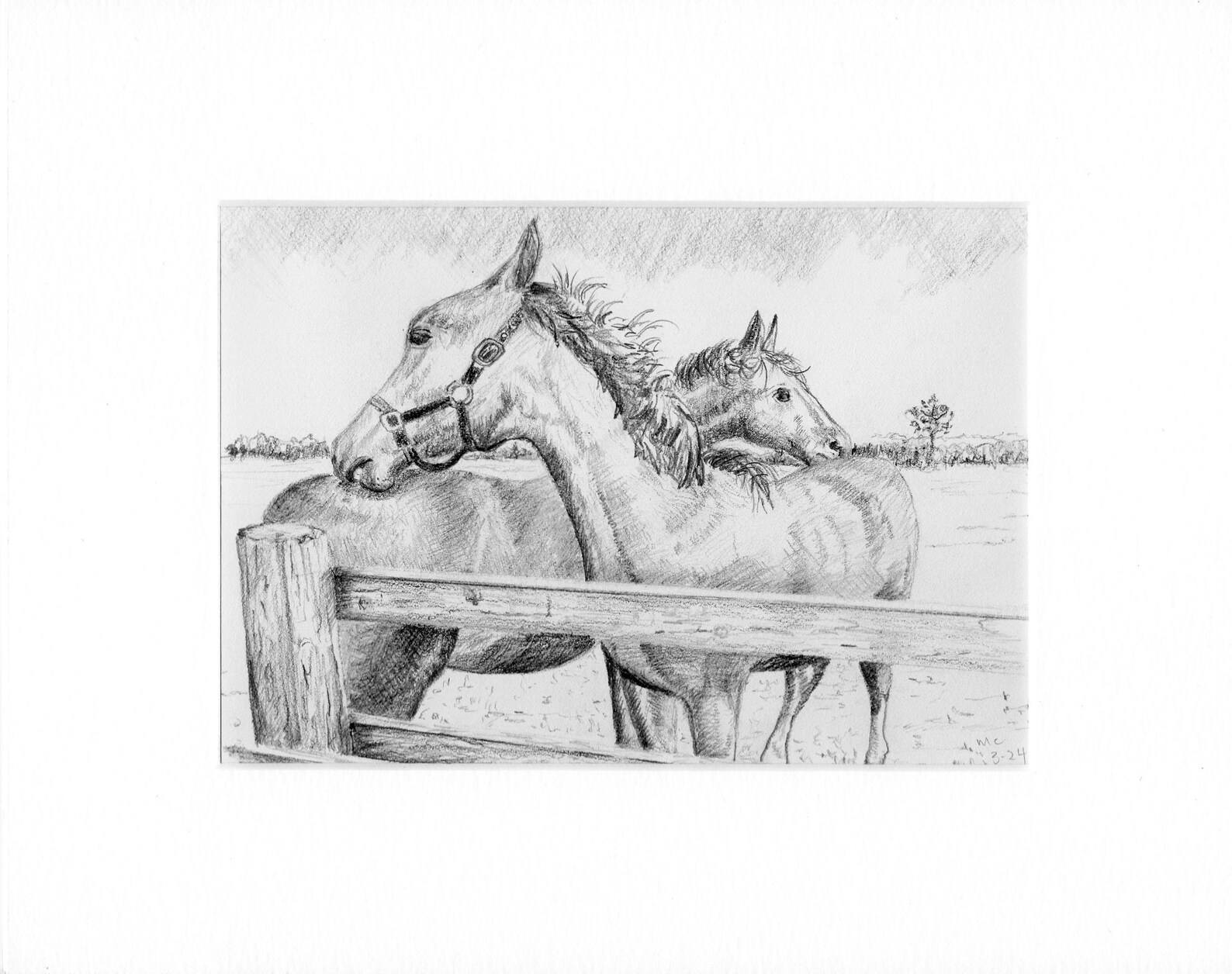 Two Horses Pencil Drawing - Etsy