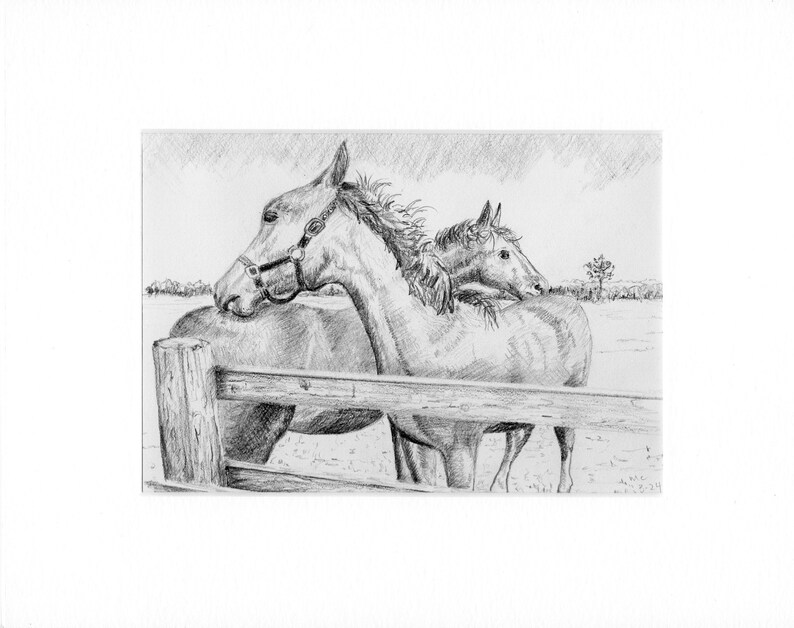 Two Horses Pencil Drawing - Etsy