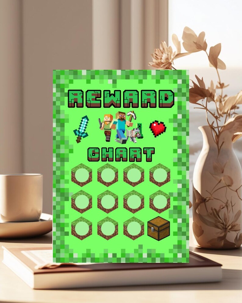 Minecraft Reward Chart Childrens Kids Behavior Tracker Chart Gamer Game ...