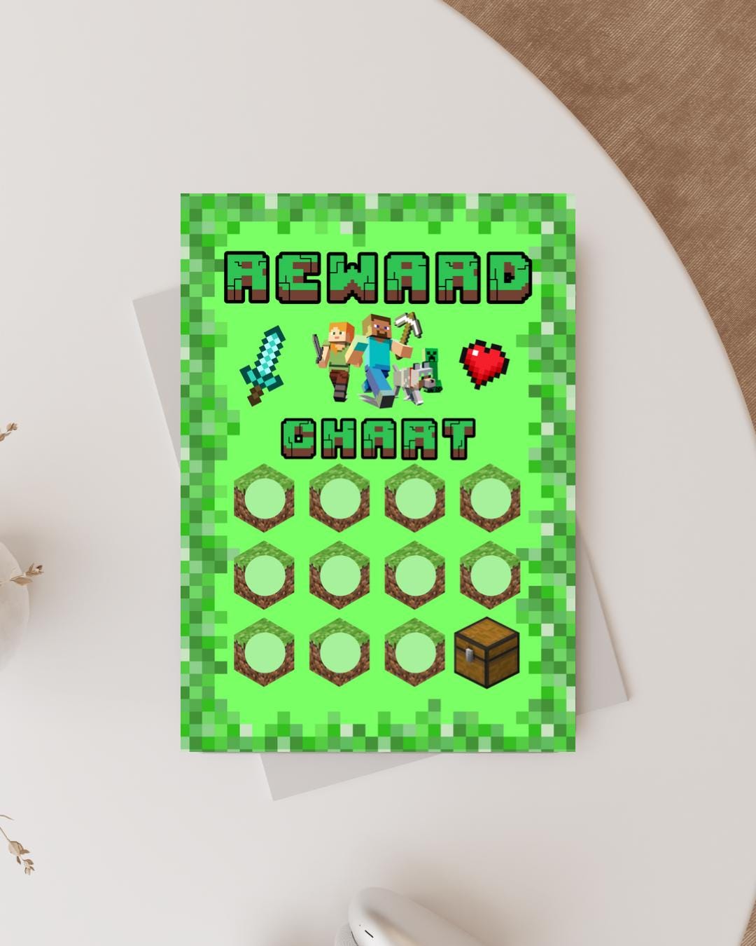 Minecraft Reward Chart Childrens Kids Behavior Tracker Chart Gamer Game ...