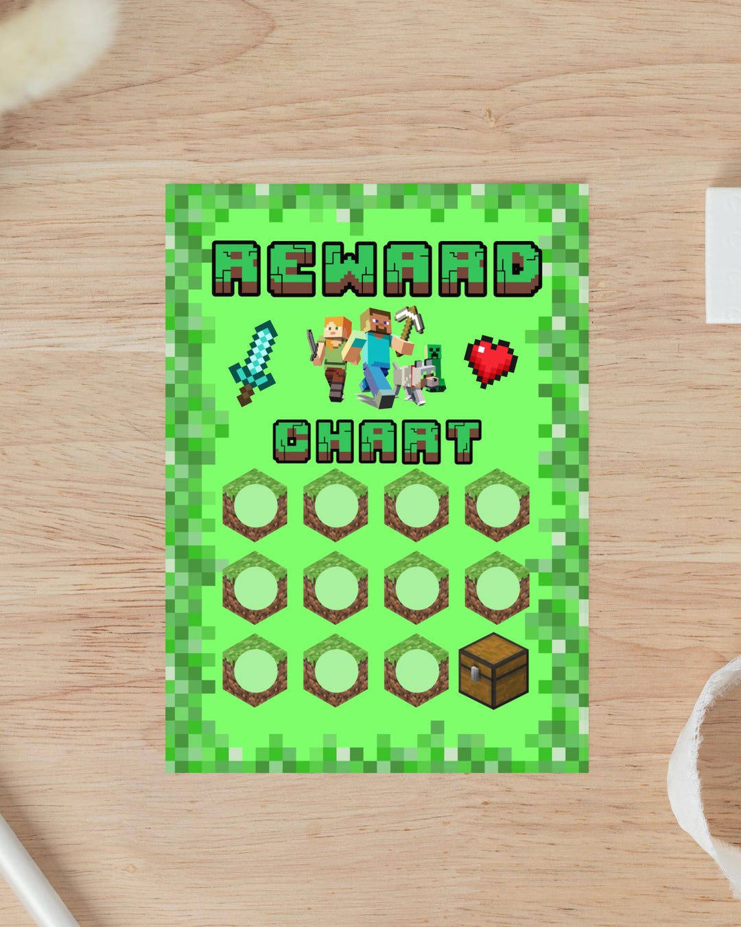 Minecraft Reward Chart Childrens Kids Behavior Tracker Chart Gamer Game ...