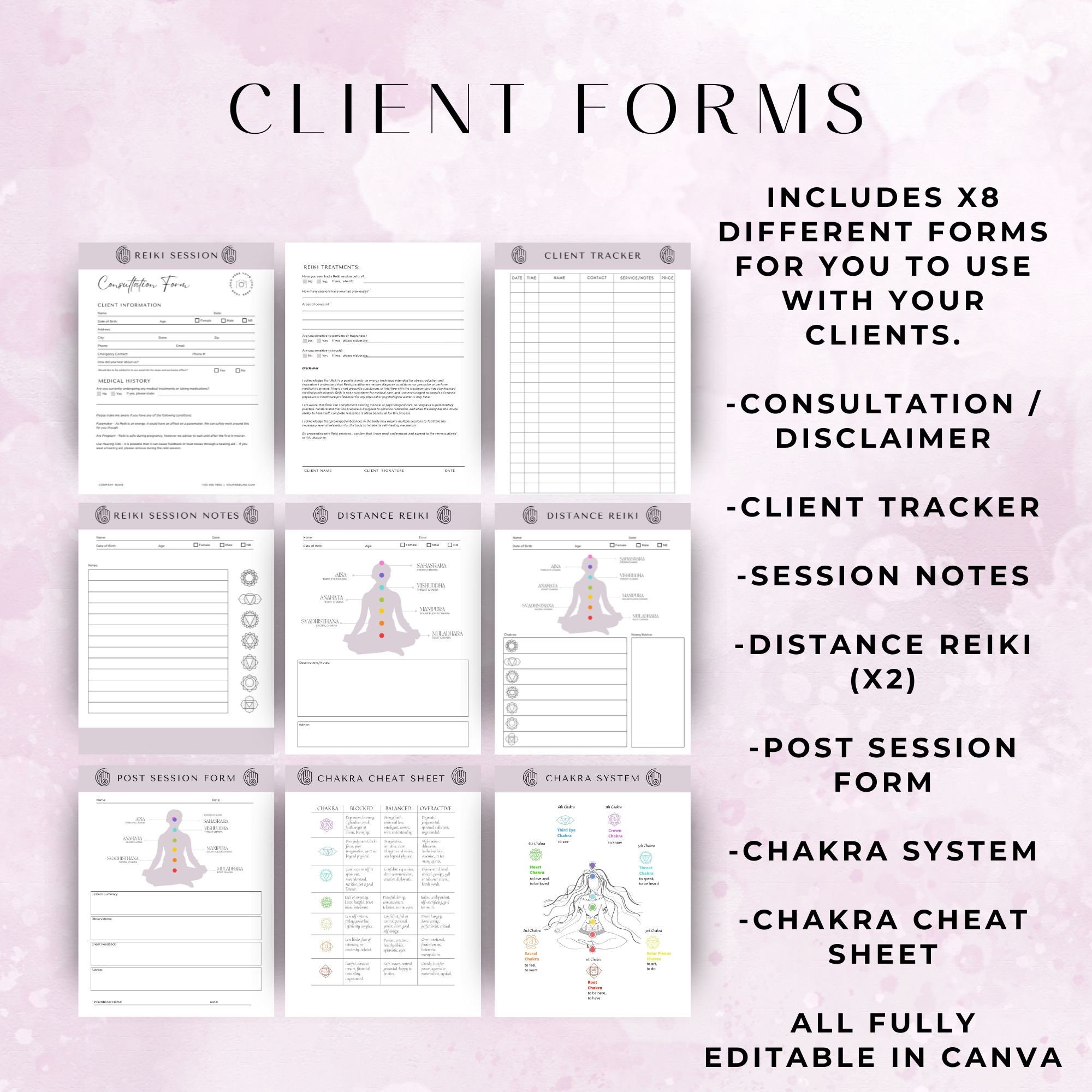 Reiki Business Form Bundle, Reiki Client Intake Consent Form, Distance ...