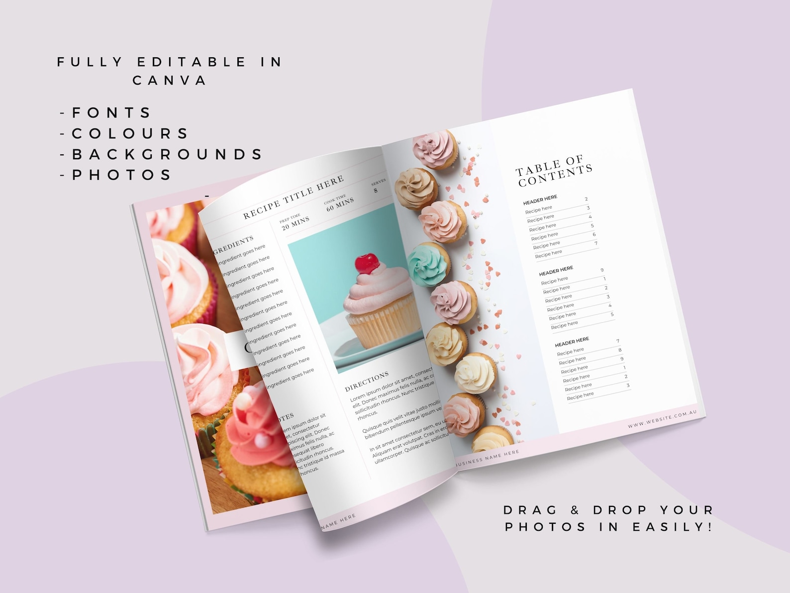 Ebook Cookbook Template Canva, Recipe Book Template Editable, Family ...