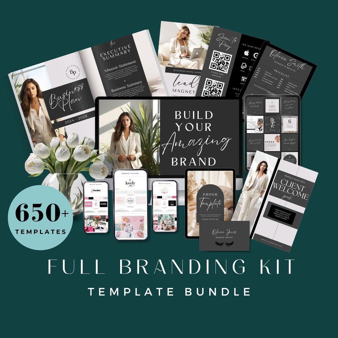 Branding Starter Kit, Brand Guidelines Canva Template, Full Business ...